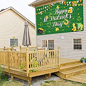 Happy St Patricks Day Banner, 70.8 x 43.3Inch St Patricks Day Decorations St Patricks Day Backdrops for Photography, Green Saint Patricks Day Banner for St Patricks Day Party Decor, Irish Party Decor