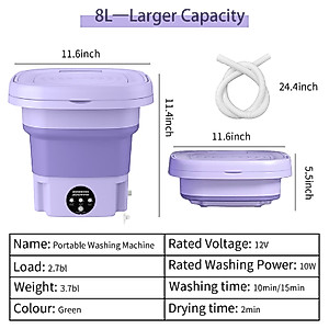 Portable Washing Machine,8L Foldable Mini Washing Machine,FOVXYVO Portable Washer for Underwear,Socks,Baby Clothes,Towels,Pet Items,Apartment,Hotel,RV,Home,Dormitory,Camping,Sickroom,Purple