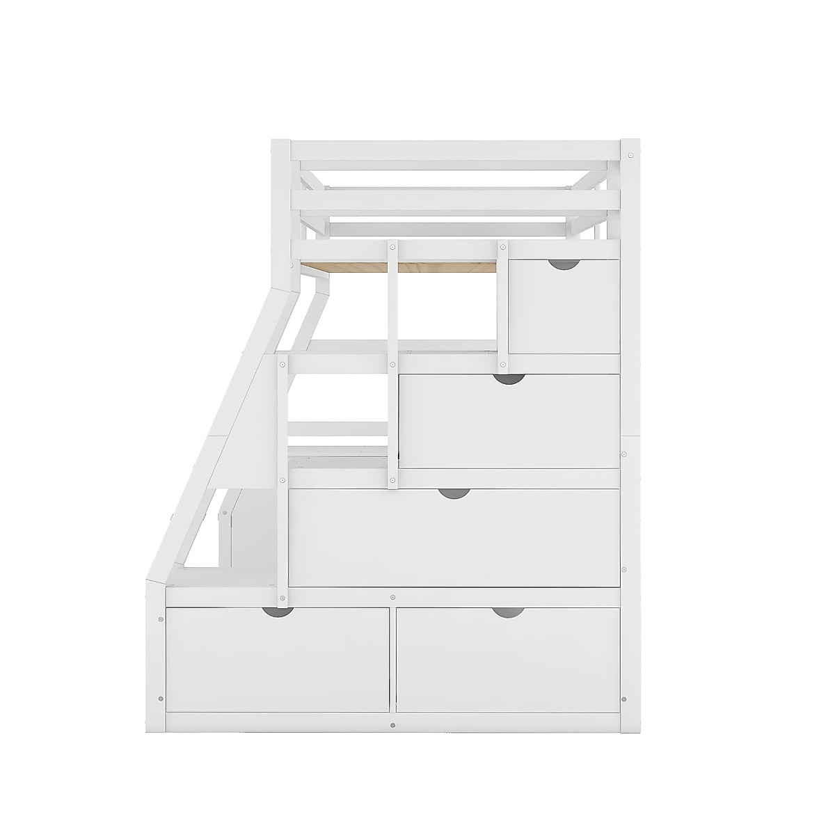 Harper & Bright Designs Twin Size Loft Bed with 5-Drawers Storage Stairway, Built-in Desk with Cabinet, 2 Drawers and Shelves, Full Length Guardrail Twin Loft Bed Frame, White