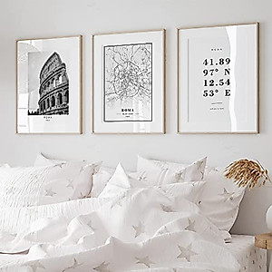 Dear Mapper Roma Italy View Abstract Road Modern Map Art Minimalist Painting Black and White Canvas Line Art Print Poster Art Print Poster Home Decor (Set of 3 Unframed) (16x24inch)