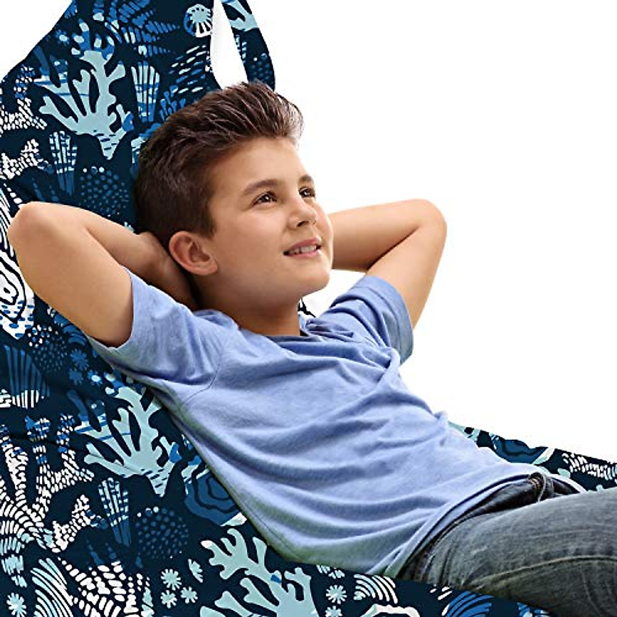 Ambesonne Underwater Lounger Chair Bag, Deep Sea Flora Coral Reef Botanical Ocean Vegetation Illustration, High Capacity Storage with Handle Container, Lounger Size, Dark Violet Blue White