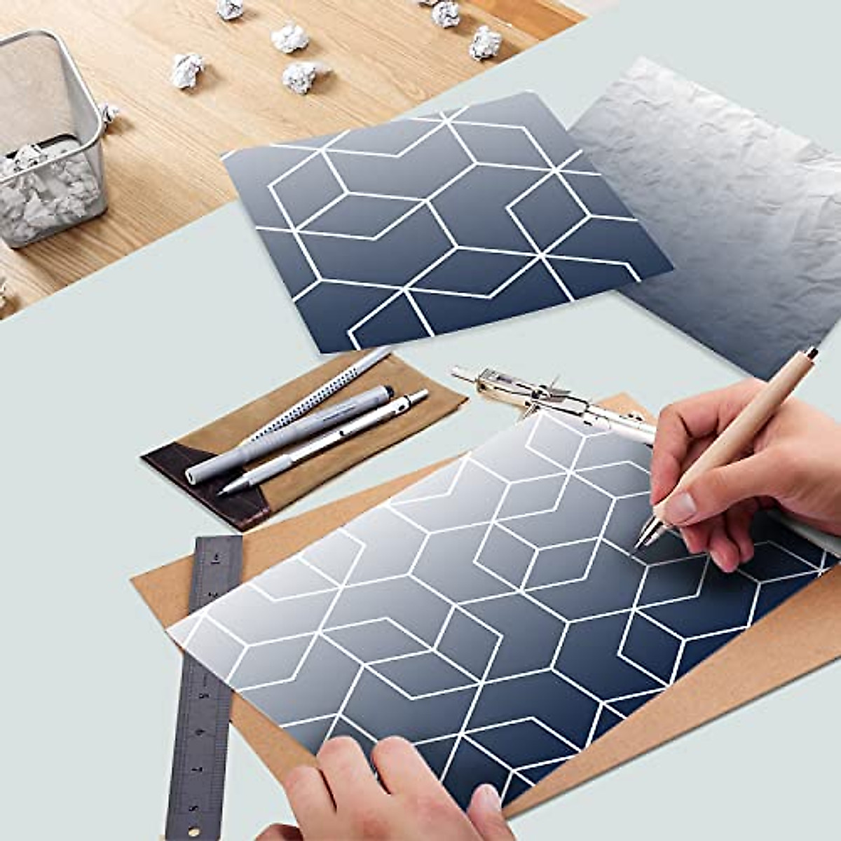 VEGA U Waffle Texture Shower Curtain for Bathroom, Geometry Themed with Small Polka Dot Design Bath Decor with Hooks, 72x72 Inch (Navy Blue)