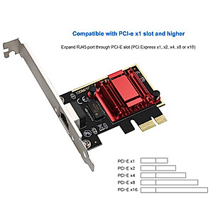 2.5GBase-T PCIe Network Adapter RTL8125B 2500/1000/100Mbps PCI Express Gigabit Ethernet Card RJ45 LAN Controller Support PXE for Windows/Linux/MAC with Low Profile