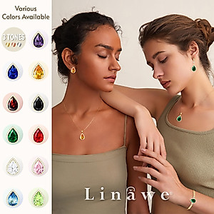 Linawe Emerald Crystal Chain Necklace for Women Trendy, Green Diamond Pendant, Cubic Zirconia Birthstone Rhinestone Teardrop, Preppy Dainty Boho Summer Beach Jewelry