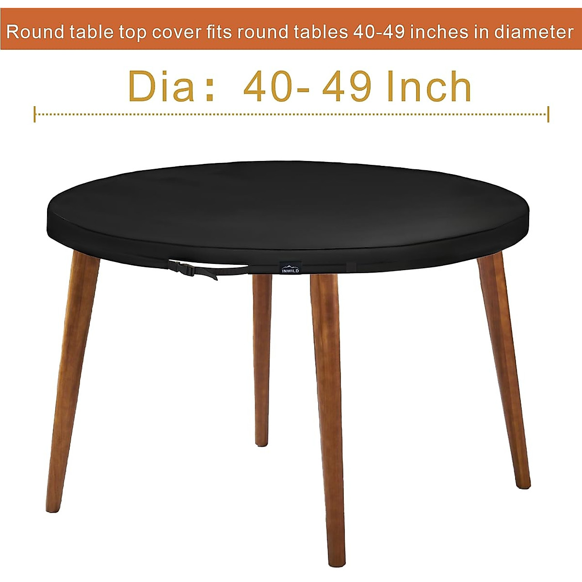 INWILD Outdoor Round Table Cover, Tear Resistant, Heavy Duty Weatherproof, UV Resistant, Patio Round Table Cover, Fits Round Patio Furniture up to 40"-49" Diameter (Black)