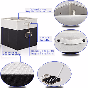 12 inch storage bins,Set of 4 Collapsible Fabric Storage Cubes with Labels,Linen Cube Storage Organizer Bins Kallax Storage Cubes for Organizing Office,Shelves,Nursery Toys,Clothes(White Black).