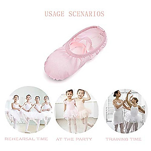 Stelle Girls Ballet Dance Shoes Satin Slippers Gymnastics Flats Split Sole with Ribbon (PK New, 13ML) Pink