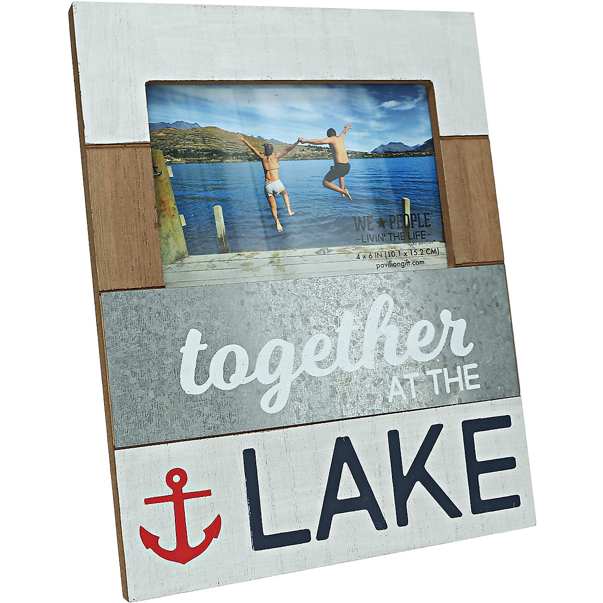 Pavilion Gift Company Together At The Lake - 7.75x10 Inch Horizontal Easel Back Picture Frame, Gray