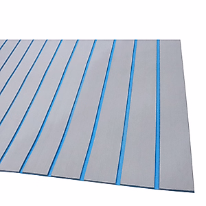 Eapmic EVA Faux Teak Decking Sheet for Fish Boat Yacht Non-Slip Marine Flooring Mat (Light Grey with Blue Stripes, 94.5"x35.4")