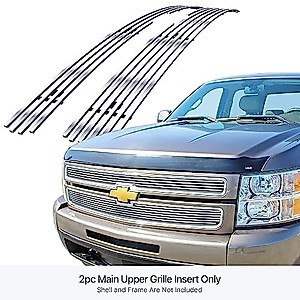 APS Compatible with Chevy Silverado 1500 2007-2013 Main Upper Stainless Steel Chrome Billet Grille Grill Insert C65766A