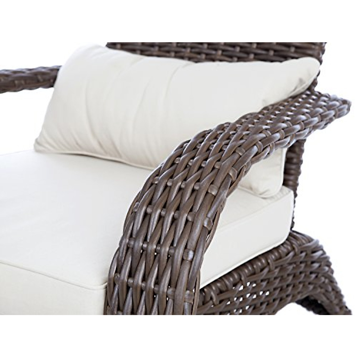 Patio Sense 62172 Deluxe Coconino Wicker Lounge Chair All Weather Wicker Armchair Lightweight Durable Adirondack Style Includes 3" Thick Beige Cushion & Lumbar Pillow - Mocha Finish