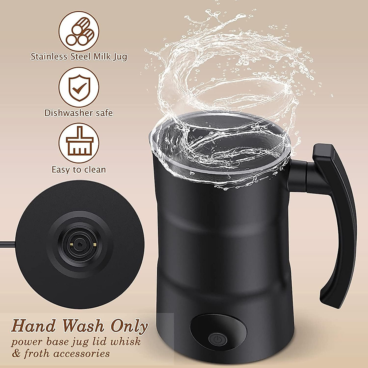 Milk Frother Electric, Coffee Frother, Warm and Cold Milk Foamer, 4 IN 1 Automatic Milk Warmer Stainless Steel with Touch Screen, for Coffee, Latte, Hot Chocolate,Cappuccinos and Macchiato,Black