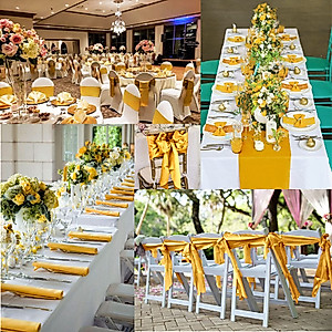 12 Pack Gold Satin Table Runner,12 x 108 inch Long Premium Smooth Table Runner for Wedding, Banquets, Birthday, Party, Graduation, Engagements, Table Runners fit Rectangle and Round Table