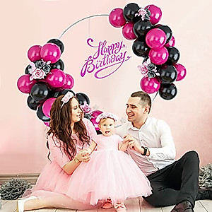 Balloons Black and Hot Pink, 50PCS Hot Pink Black Balloon Arch Kit, Hot Pink Latex Balloons For Birthday Decoration Wedding Baby Shower Engagement DIY Hula Hoop Balloons Arch Decoration Party Supplies