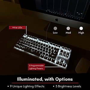 Macally Mac Mechanical Keyboard Backlit - Retro, but Modern - (Tactile/Audible Brown Switches) USB Backlit Wired Keyboard with Crisp White LEDs and Weighted Base - TKL Keyboard for Mac and PC