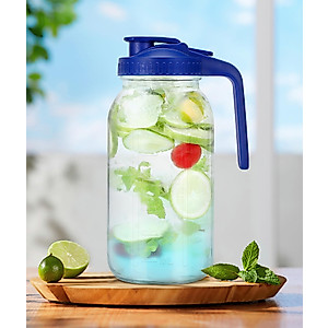 3 Pack 64 oz Wide Mouth Mason Jar Pitchers with Airtight Lids – Leak-Proof Glass Sun Tea Pitchers with Handle for Juices, Milk, Drinks, and Iced Coffee