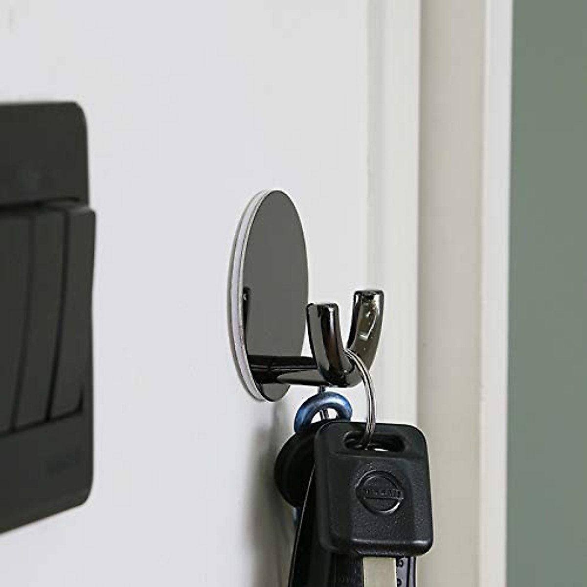 Adhesive Hooks Wall Hanger Holder Self Stick Heavy Duty Utility Storage Hooks,Kitchen Bathroom Stainless Steel Waterproof Hooks (Black, 2)