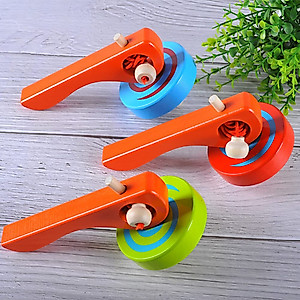 Kisangel 3Pcs Wooden Gyroscope Toy Wooden Top with Handle and Pull String Wire for Kids Toddlers Toys