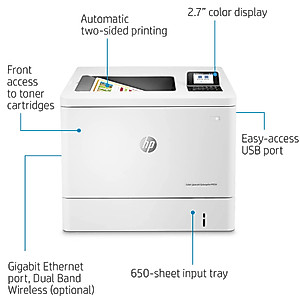 HP Laserjet Enterprise M554dn Print only Wired Color Laser Printer for Home Office, 2.7" Touchscreen, 600 x 600 dpi, 35 ppm, Automatic Duplex Printing, Ethernet, White, Cbmou Printer Cable
