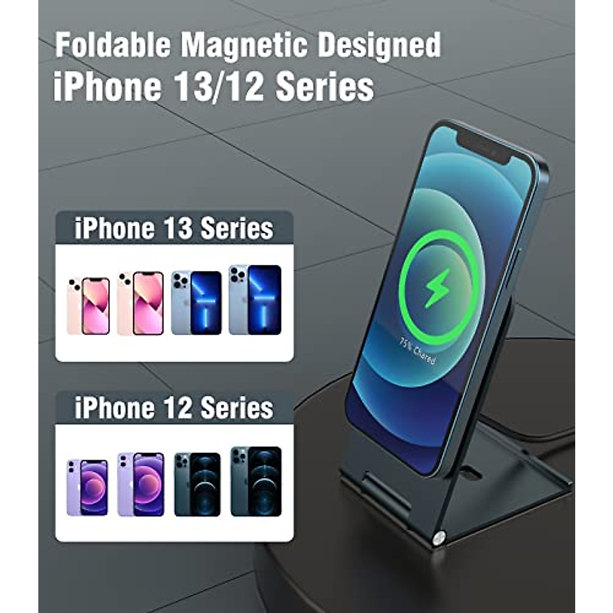 Moko Armor Foldable Magnetic Wireless Charger Stand Aluminum Alloy, Compatible with iPhone 14/13/12 Pro/Pro Max Fast Charging Station Dock Wireless Magsafe Desk Charger Holder,Light Gunmetal