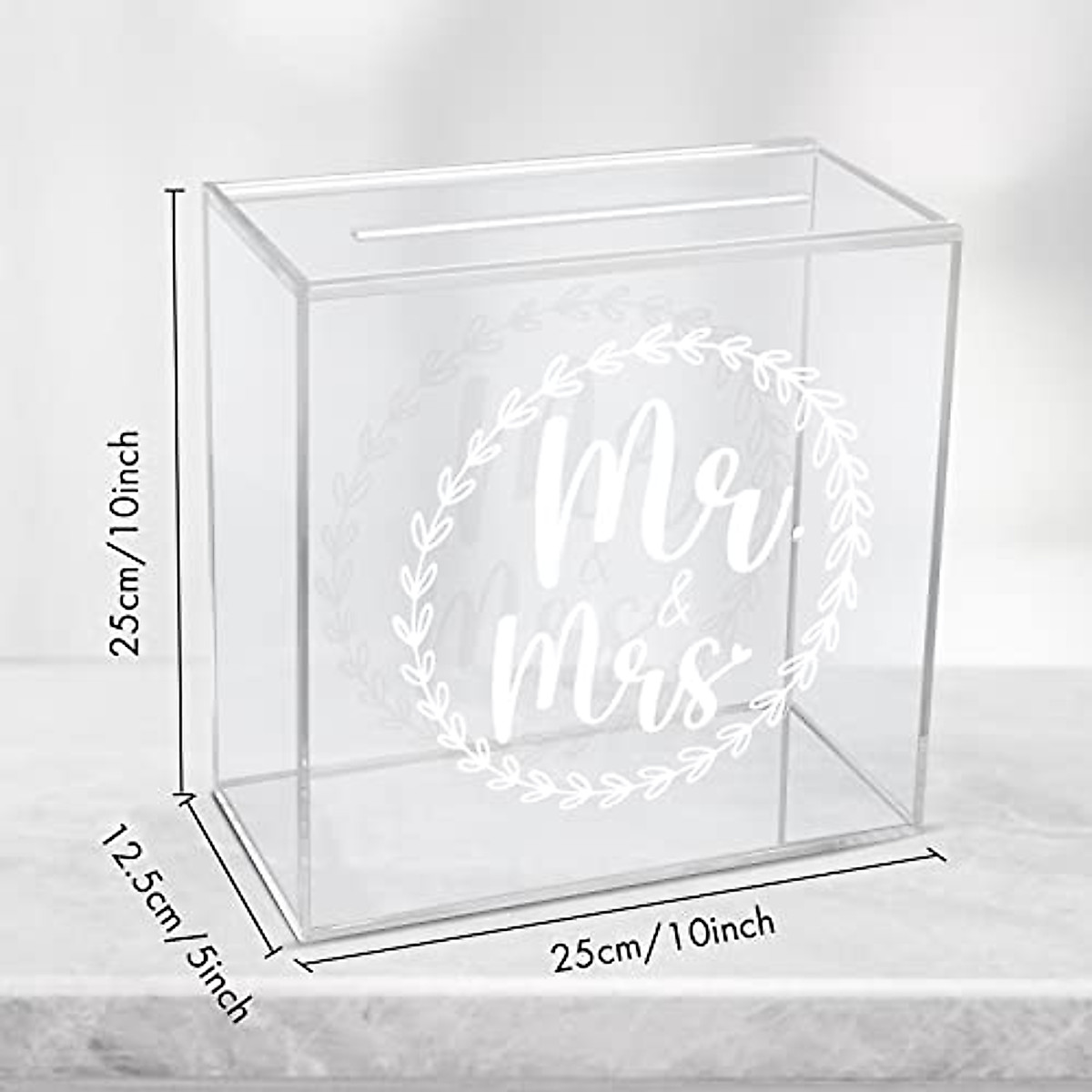 JXQCLR Wedding Card Boxes for Reception,Large 10x10x5.5 inch, Mr and Mrs Gifts, Clear Acrylic Wedding Card Box with Slot