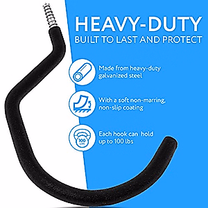 IMPRESA [4 Pack] Heavy Duty Bike Hook/Hanger - Wide Opening for All Bike Types - Easy On/Off - Hooks/Hangers for Garage Ceiling and Wall Bicycle Storage and Hanging