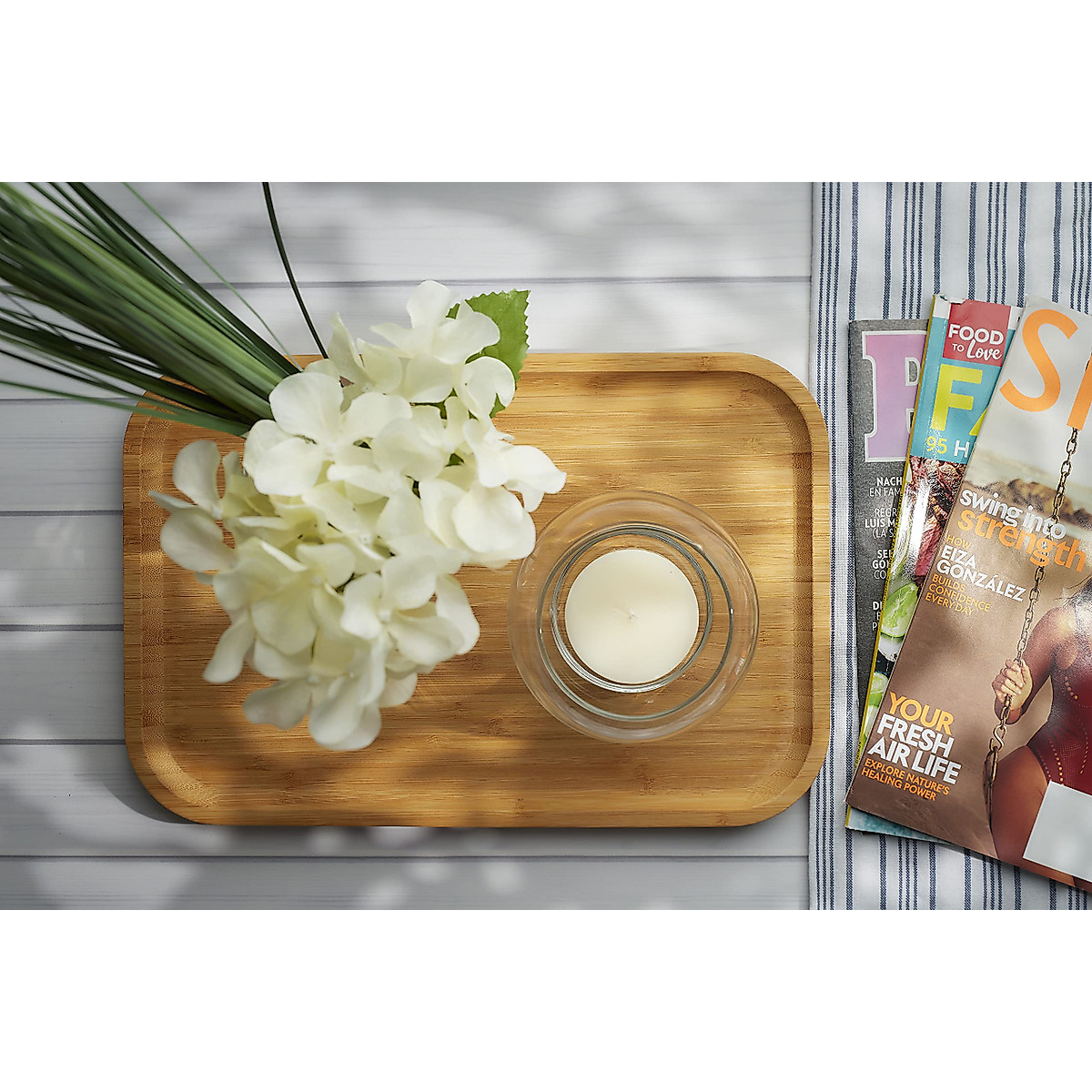 Bamboo Serving Platter Tray Cheese Charcuterie Decorative Bathroom Kitchen Dish Eco-Friendly Wood (2 Mediums 14 x 9.5, Natural Bamboo)