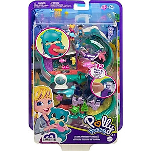 Polly Pocket Compact Playset, Otter Aquarium with 2 Micro Dolls & Accessories, Travel Toys with Surprise Reveals (Amazon Exclusive)