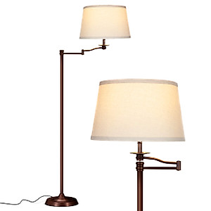 Brightech Caden LED Floor lamp, Great Living Room Décor, Tall Lamp with Swing Arm, Classic Lamp for Living Rooms & Offices, Industrial Standing Lamp for Bedroom Reading - Bronze