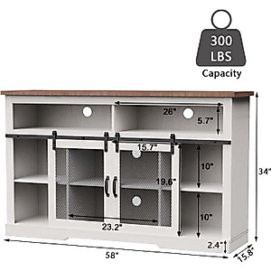 Xilingol Farmhouse Style TV Stand for 65+ Inch TVs, Tall Entertainment Center with Barn Door, Television Cabinets & Storage Shelves, 65 Inch TV Stands for Living Room, Grey