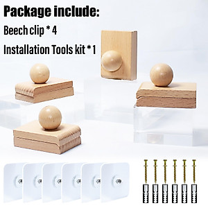 ANFU Wooden Clips for Hanging Tapestry, Clips for Display Quilt, Wood Wall Clip for Hanging Rugs Fabric use by Home Decor, Easy to Hang and Adjust (4, Beechwood)