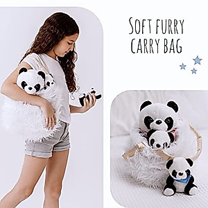 Perfectto Design Panda Stuffed Animal Bear Plush Toy for Girls 5 PCS Set - Mommy, 2 Babies, Bag, Blanket stuffies 3 4 5 Year Old Girl, Little Girls Birthday, Christmas Age 3-9