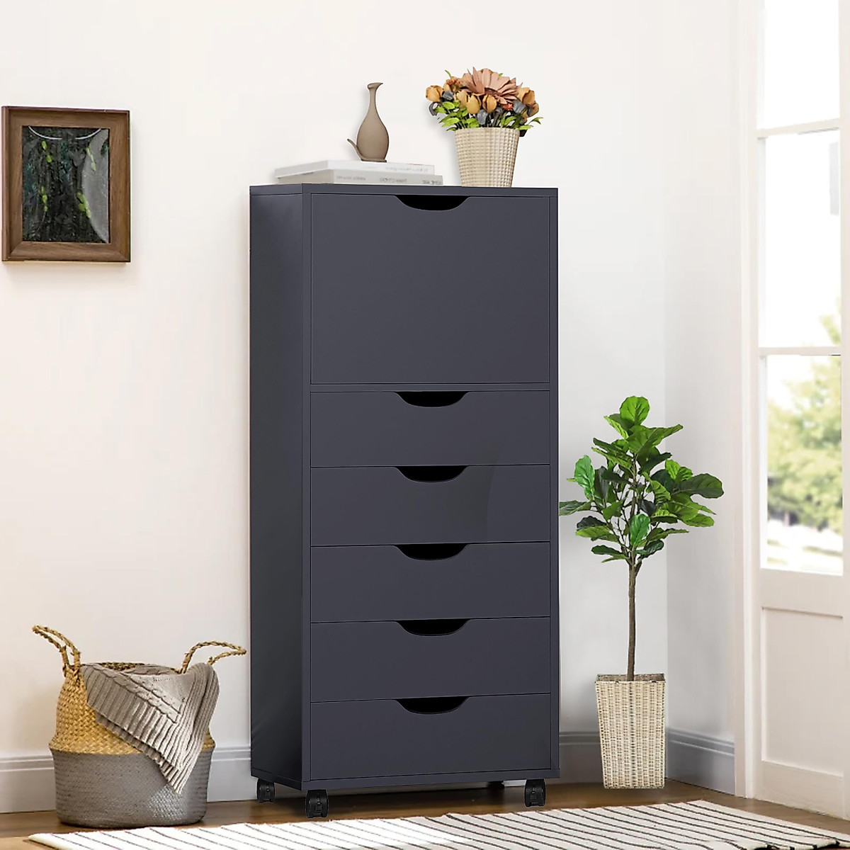 Naomi Home Ultimate Sewing & Craft Storage Cabinet - 6 Drawer Organizer for Arts, Crafts, Sewing Supplies & More - Black Multipurpose Cabinet with Ample Space - 6 Drawer, Black