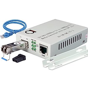 Single Mode LC Gigabit Fiber Media Converter - Includes LC SFP 20 km (12.42 Miles) LC – to UTP Cat5e Cat6 10/100/1000 RJ-45 – Auto Sensing Gigabit or Fast Ethernet Speed - Jumbo Frame - LLF Support