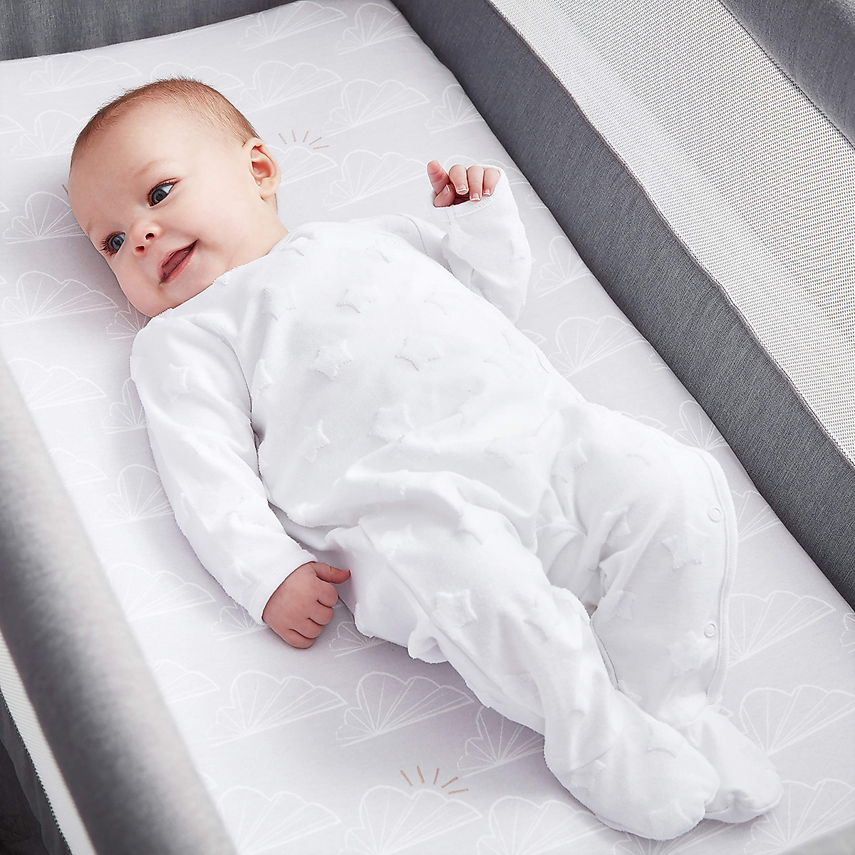 BEABA by Shnuggle Baby Bedside Sleeper Crib Bedding Set, Baby Bassinet Crib Sheets, Bassinet Sheets, Includes Fitted Crib Sheet and Baby Blanket, (Cloud)