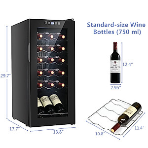 LEADZM 18 Bottle Freestanding Wine Fridge, Compressor Wine Cooler Refrigerator, Mini Wine Cellar for Red, White Wine and Champagne with Digital Temperature Control & Double-layered Glass Door