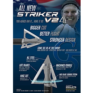 G5 Striker V2 Fixed 3-Blade Broadhead - Archery Hunting Steel Ferrule 100 Grain 1.25" Cutting Diameter Broadhead - Crossbow Version