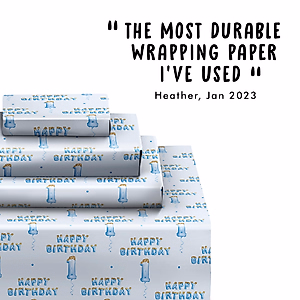 CENTRAL 23 1st Birthday Wrapping Paper Boy - 6 Sheets Blue Wrapping Paper - Happy Birthday Wrapping Paper - Comes With Stickers - Recyclable