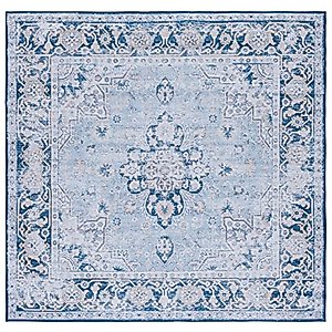SAFAVIEH Tucson Collection Area Rug - 6' Square, Light Blue & Navy, Persian Design, Non-Shedding Machine Washable & Slip Resistant Ideal for High Traffic Areas in Living Room, Bedroom (TSN147M)