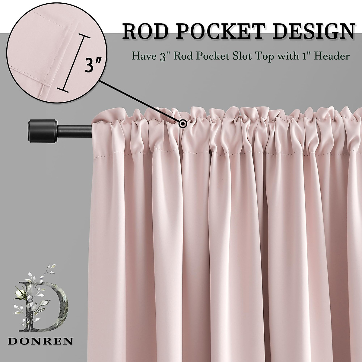 Blush Pink Curtains 80 Inches Long - 2 Panels Blackout Curtain Panels/Drapes for Girls Kids Bedroom Decor - Baby Pink Room Darkening Thermal Insulated for Baby Nursery W 52" x L 80"