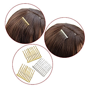 AUEAR, 20 Pack 10 Teeth Metal Veil Comb Hair Wire Clips Twist Bridal Wedding Combs Silver Gold