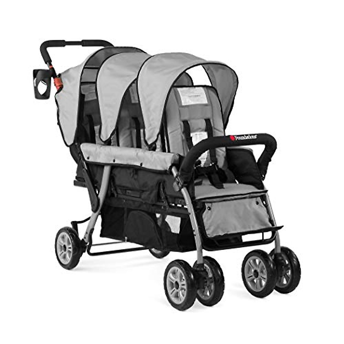 Foundations Sport Trio 3-Seat Folding Stroller with Oversized UV Blocking Canopy, 5-Point Harness for Added Safety, Easy Loading, Storage Bucket, Fits Through Most Standard Doorways (Gray)