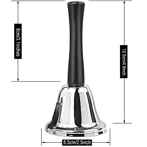 2 Pack Hand Bell, Silver Steel Bell, Ringing Bell with Handle, Dinner Bells for Inside Classroom Bell, for Food Line, Alarm, Jingles, Ringing (Silver)