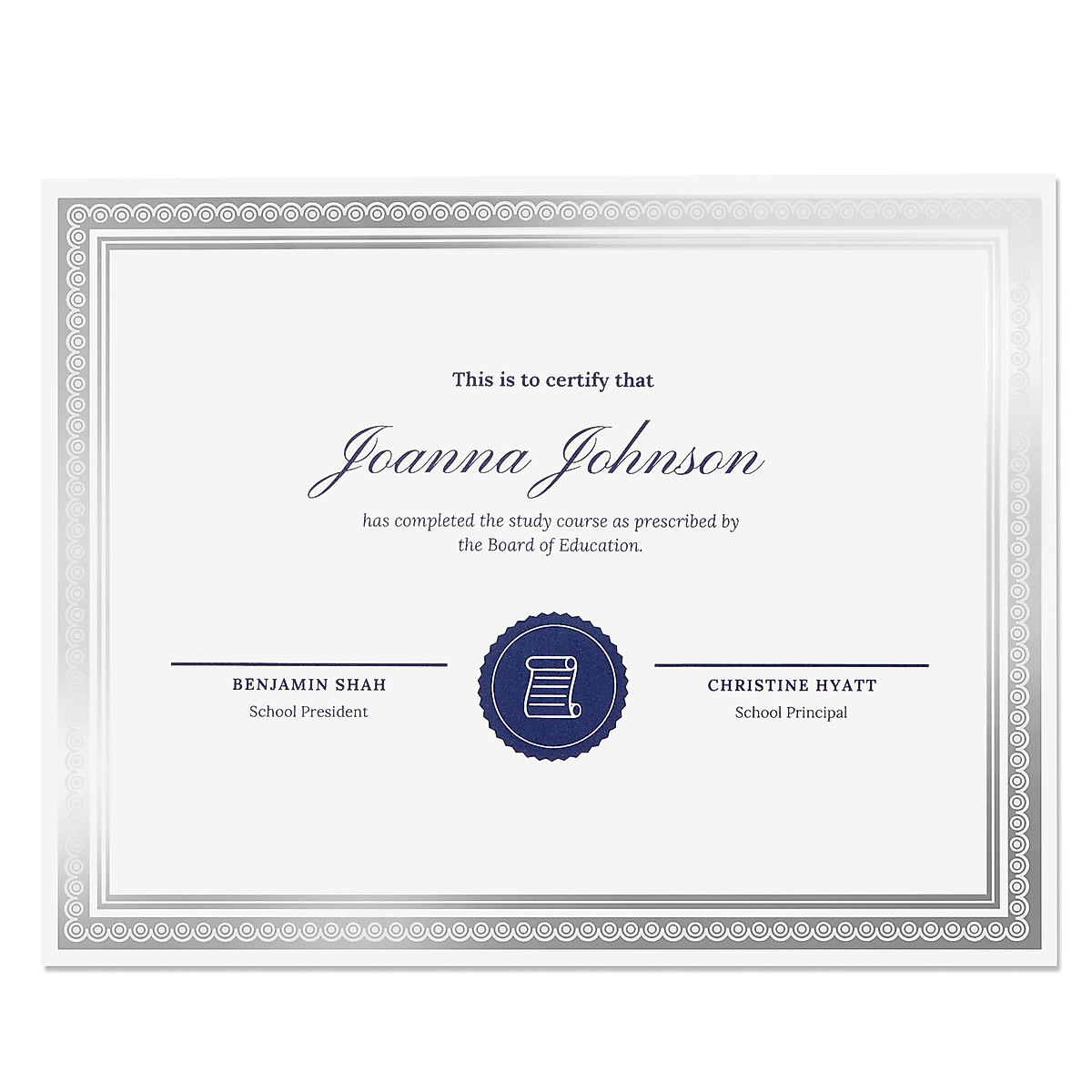 Juvale 50 Sheets Certificate Paper for Printing with Silver Foil Border for Graduation Diploma, Achievement Awards (8.5 x 11 in)
