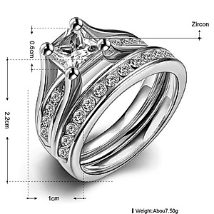 Jude Jewelers Stainless Steel Princess Cut Cubic Zirconia Wedding Engagement Ring Set Anniversary Propose Eternity Bridal Halo (6)