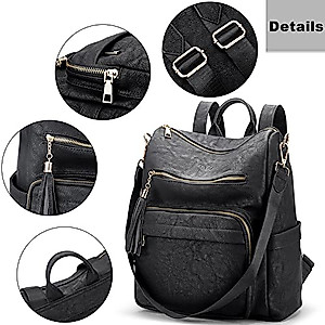 Oyifan Leather Backpack Purse for Women Medium/Large Size Fashion College Bookbag Purse Anti-theft Designer Travel Backpack Convertible Handbag Bag