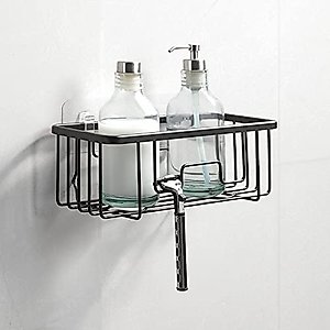 SunnyPoint RustProof Aluminum Wall Mount Shower Caddy Basket Shelf; Adhesive Pad Included (BLACK)