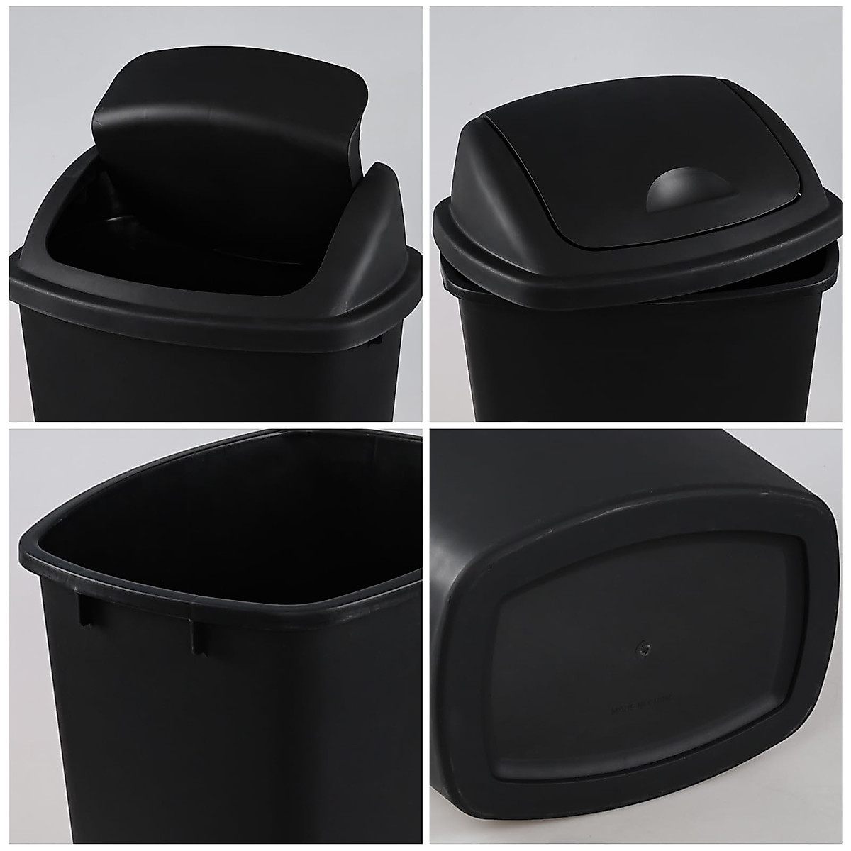 Wekioger 4-Pack 10 Gallon Plastic Swing Top Trash Can, Kitchen Garbage Can with Swing Lid, Black