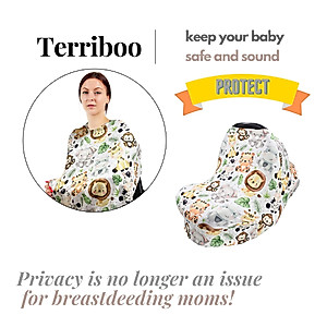 Terriboo Nursing Cover for Newborn Breastfeeding Multi Use Infant Stroller Canopy Unisex Baby Car Seat Cover High Chair Cover Shopping Cart Cover for Baby Boy and Girl (Zoo)