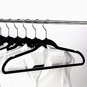 Yaheetech Non-Slip Velvet Hangers - Standard Hangers - Ultra Thin Space Saving Clothes Hangers 360° Swivel Hook for Coats, Jackets, Pants, and Dress Clothes, Black (200-pack)